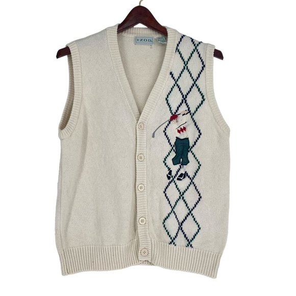 Izod | Sweaters | Vintage Izod Mens M Golf Sweater Vest Beige Applique ...